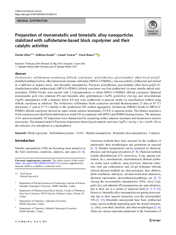 (PDF) Preparation of monometallic and bimetallic alloy nanoparticles stabilized with ...