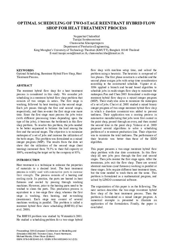 (PDF) Optimal Scheduling Of Two-Stage Reentrant Hybrid Flow Shop For Heat Treatment Process