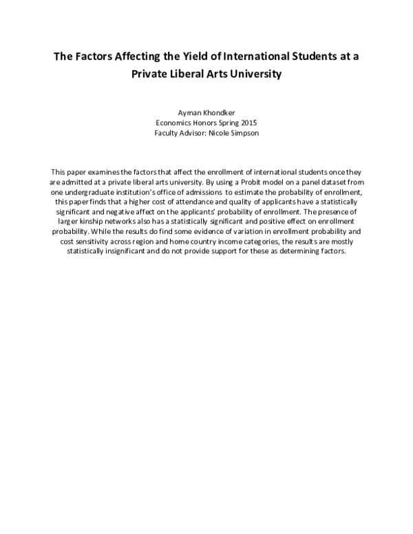 (PDF) The Factors Affecting the Yield of International Students at a ...