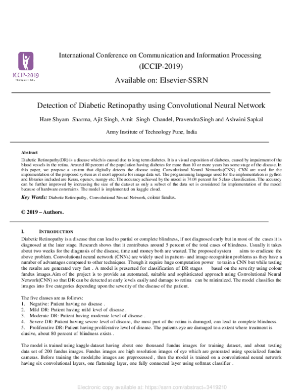(PDF) Detection of Diabetic Retinopathy Using Convolutional Neural ...