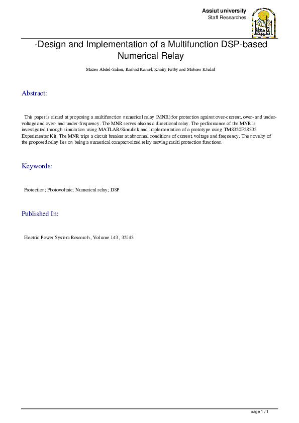 Pdf Design And Implementation Of A Multifunction Dsp Based Numerical