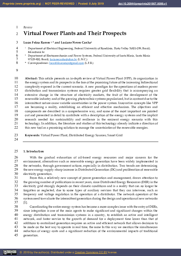 (PDF) Virtual Power Plants and Their Prospects