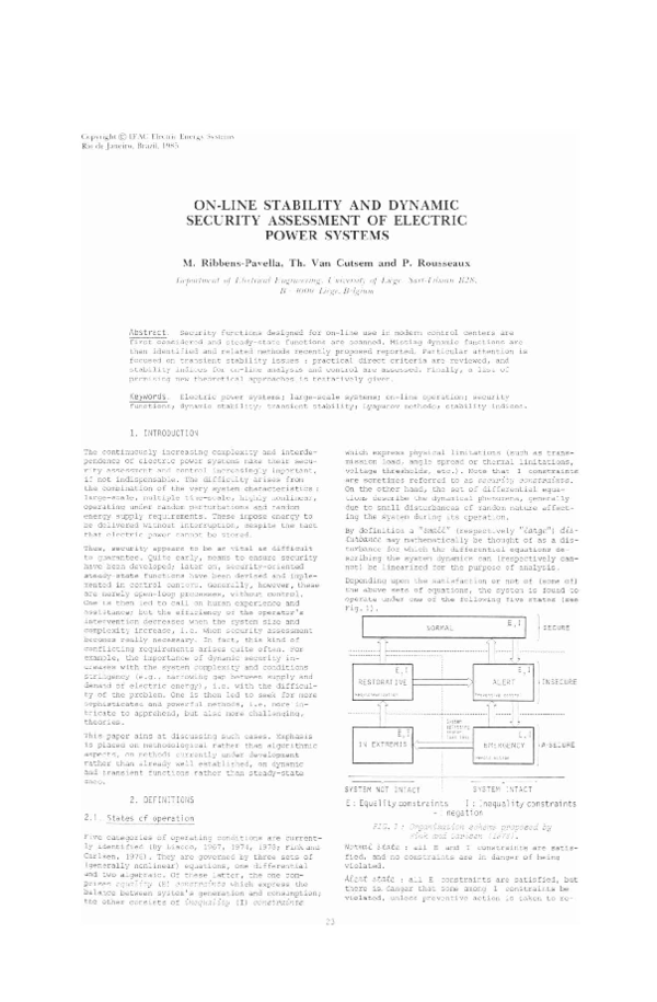 (PDF) On-Line Stability and Dynamic Security Assessment of Electric Power Systems