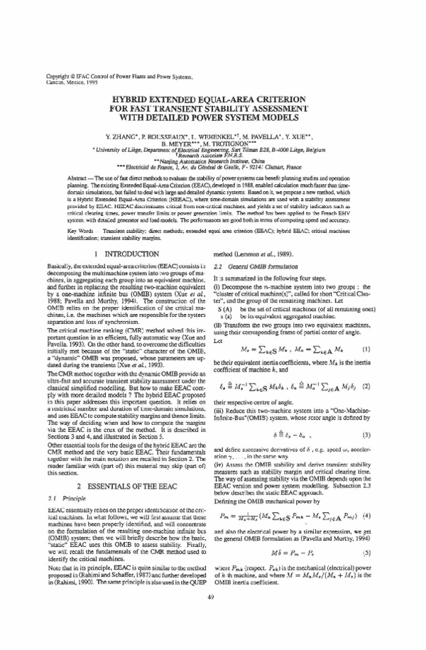 (PDF) Hybrid Extended Equal-Area Criterion for Fast Transient Stability Assessment with Detailed ...