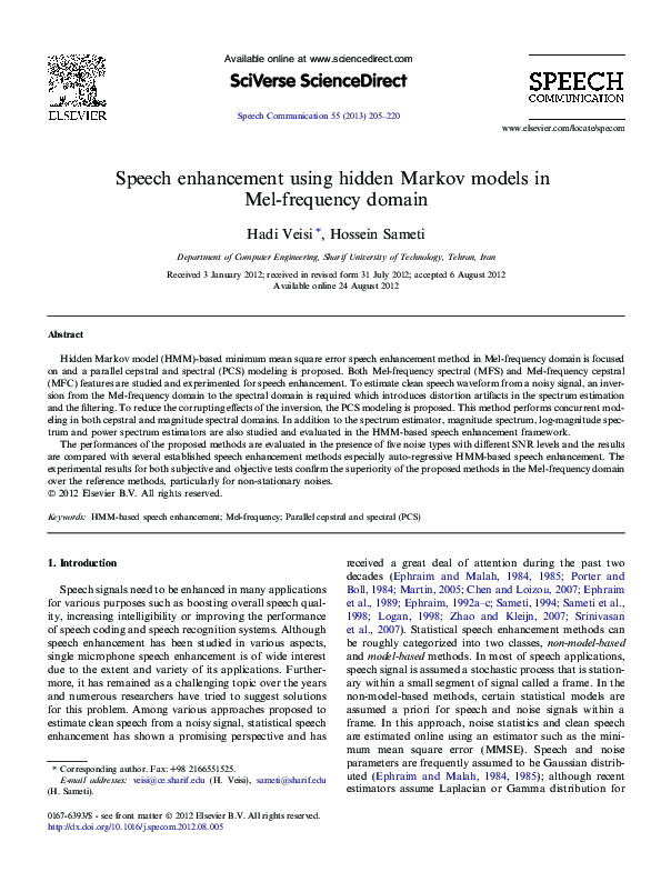 (PDF) Speech enhancement using hidden Markov models in Mel-frequency domain