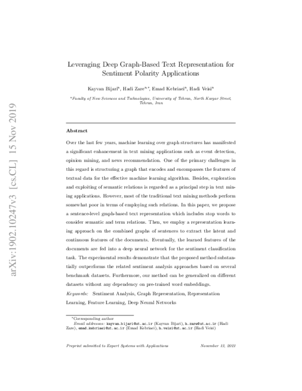 Pdf Deep Sentiment Analysis Using A Graph Based Text Representation Hadi Veisi