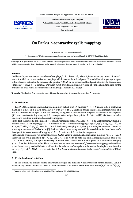 (PDF) On Park's $f$-contractive cyclic mappings | Jamal Fathima ... (PDF) On Park's $f$-contractive cyclic mappings | Jamal Fathima ...