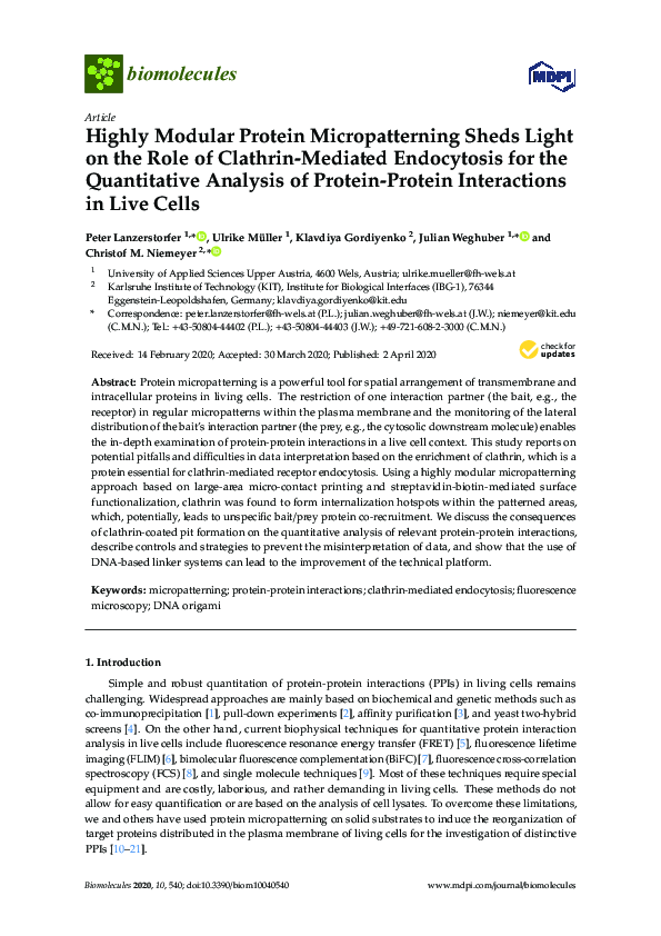 (PDF) Highly Modular Protein Micropatterning Sheds Light on the Role of Clathrin-Mediated ...