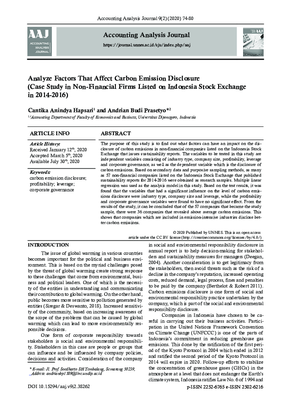 (PDF) Analyze Factors That Affect Carbon Emission Disclosure (Case ...