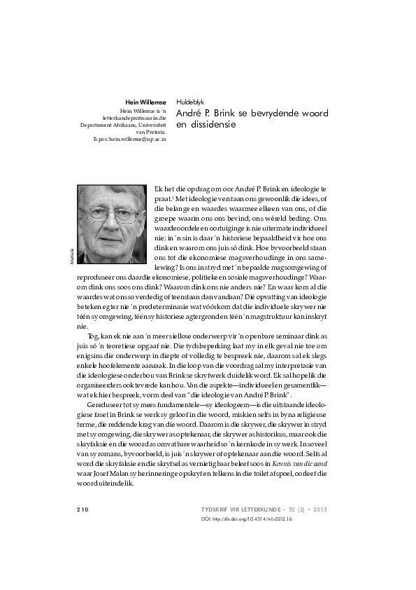 (PDF) Huldeblyk André P. Brink se bevrydende woord en dissidensie ...