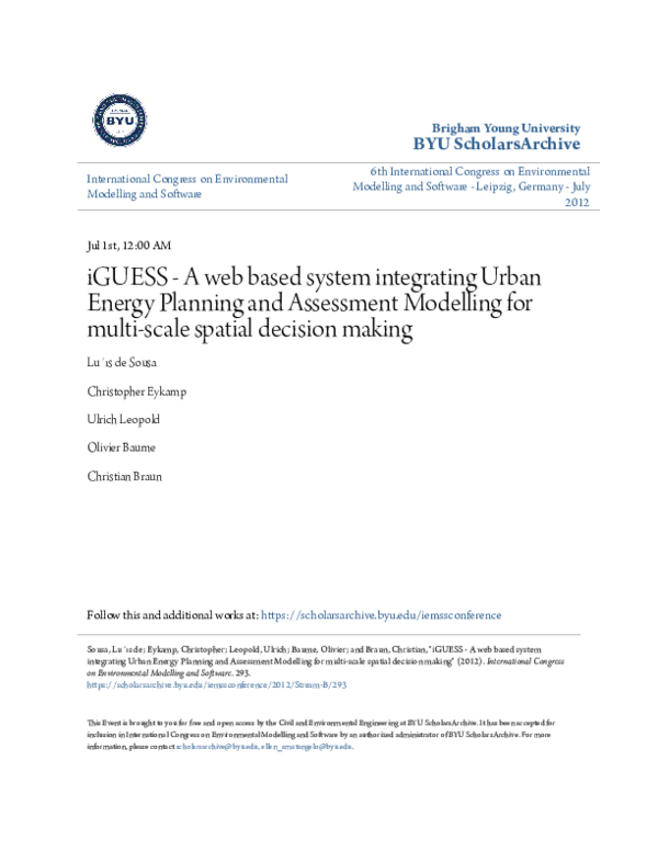 Pdf Iguess A Web Based System Integrating Urban Energy Planning And