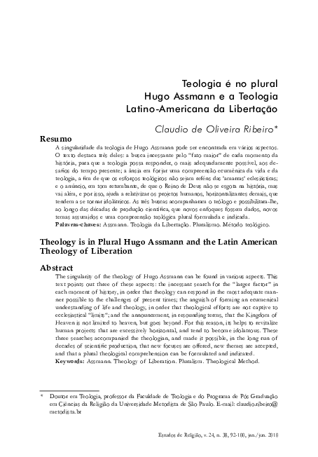 (PDF) Teologia É no Plural Hugo Assmann e a Teologia Latino-Americana ...