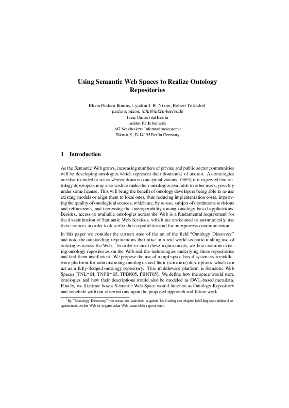 (PDF) Using semantic web spaces to realize ontology repositories