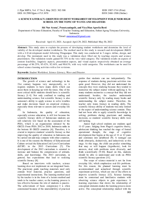 (PDF) A science literacy-oriented student worksheet development for ...
