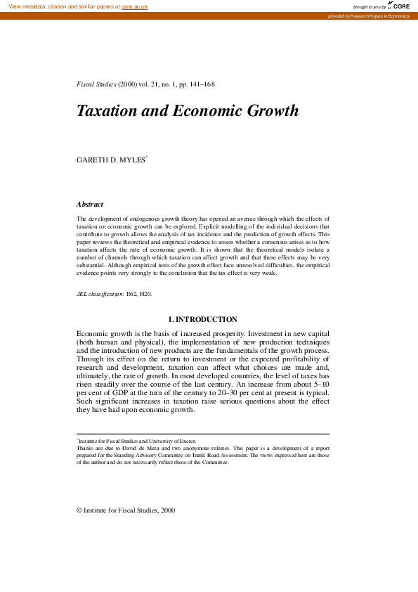 (PDF) Taxation and Economic Growth