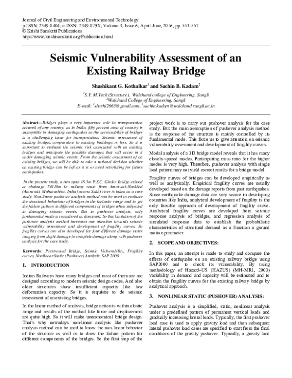 (PDF) Seismic Vulnerability Assessment of an Existing Railway Bridge