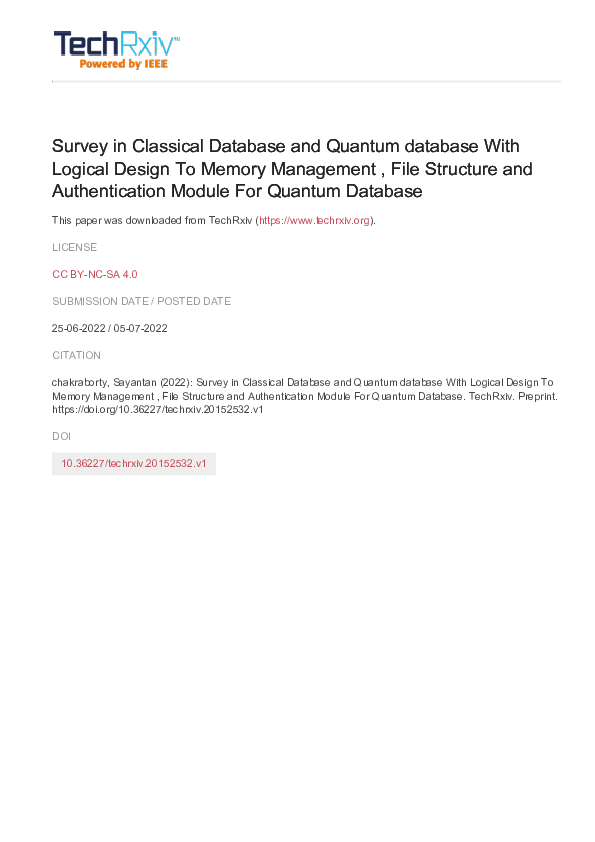 (PDF) Survey in Classical Database and Quantum database With Logical Design To Memory Management ...