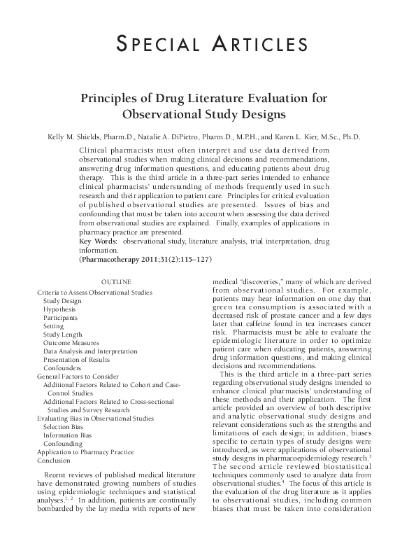 (PDF) Principles of Drug Literature Evaluation for Observational Study ...