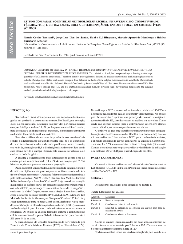 (PDF) Estudo comparativo entre as metodologias eschka, infravermelho ...