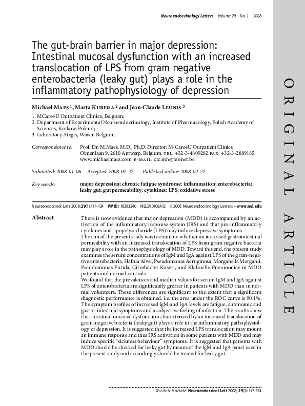 (PDF) The gut-brain barrier in major depression: intestinal mucosal ...