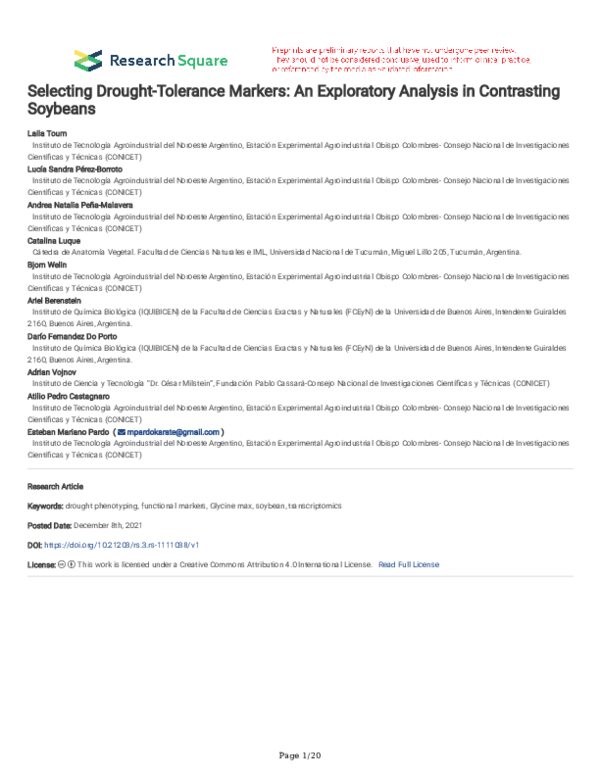 (PDF) Selecting Drought-Tolerance Markers: An Exploratory Analysis in Contrasting Soybeans