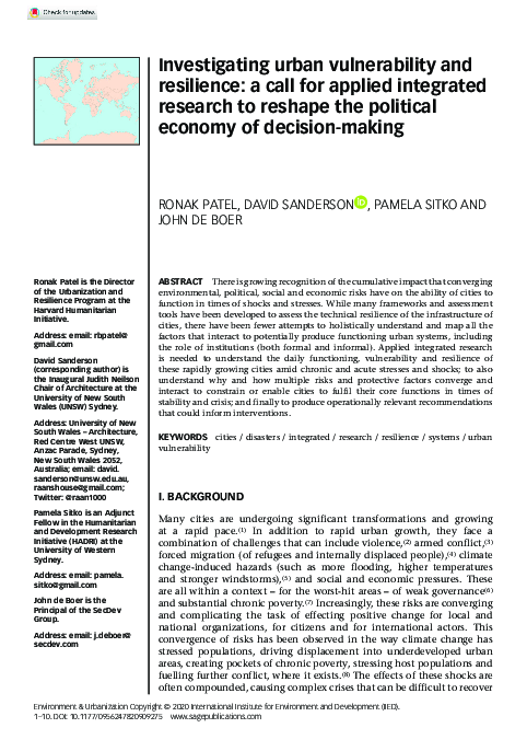 (PDF) Investigating urban vulnerability and resilience: a call for applied integrated research ...