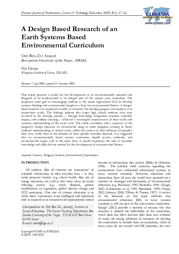 (PDF) A Design Based Research of an Earth Systems Based Environmental ...