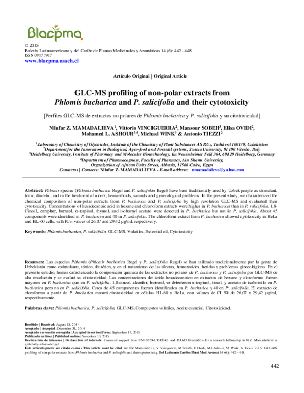 (PDF) GLC-MS profiling of non-polar extracts from Phlomis bucharica and P. salicifolia and their ...