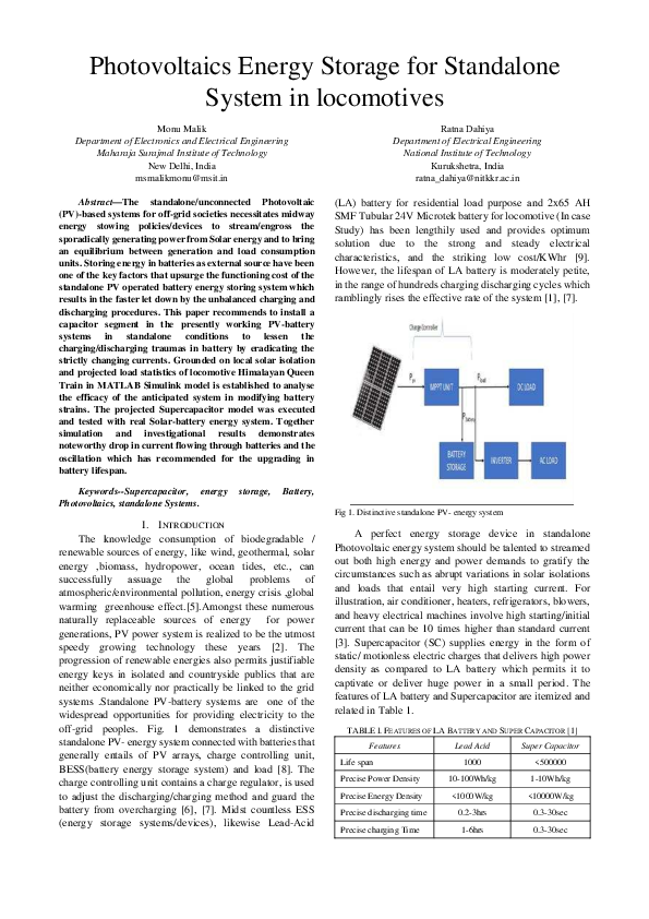 (PDF) Photovoltaics Energy Storage for Standalone System in Locomotives