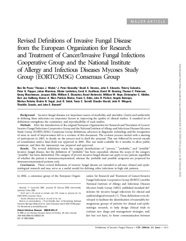 (PDF) Revised Definitions of Invasive Fungal Disease from the European ...