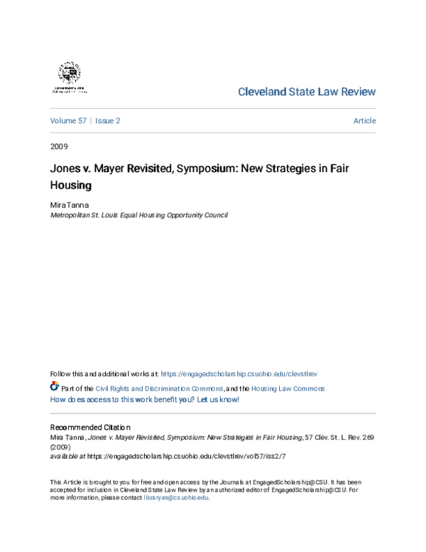 (PDF) Jones v. Mayer Revisited, Symposium: New Strategies in Fair Housing