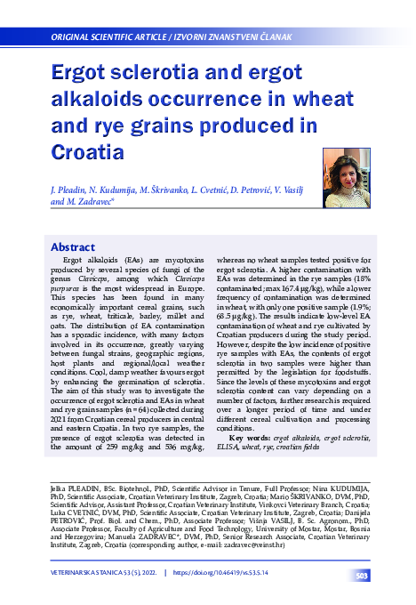 (PDF) Ergot sclerotia and ergot alkaloids occurrence in wheat and rye ...
