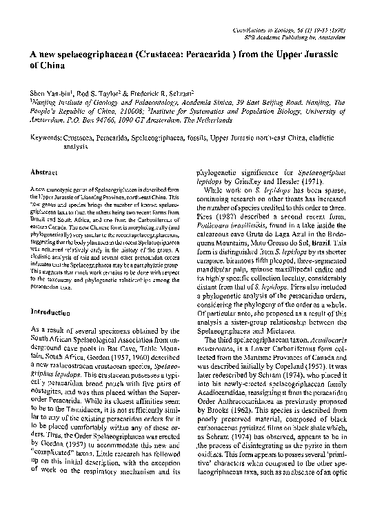 (PDF) A new spelaeogriphacean (Crustacea: Peracarida) from the Upper ...