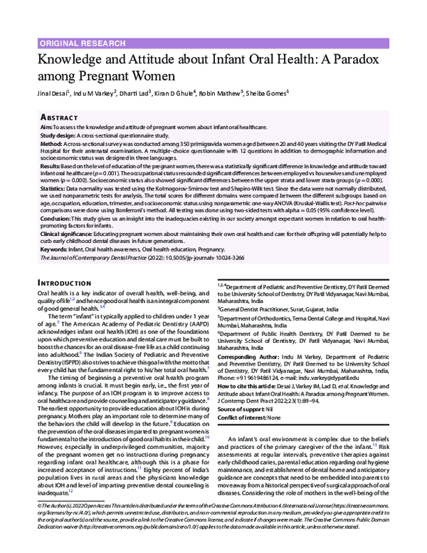 (PDF) Knowledge and Attitude about Infant Oral Health: A Paradox among Pregnant Women