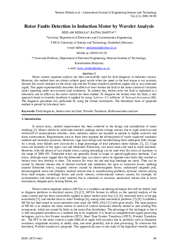 Pdf Rotor Faults Detection In Induction Motor By Wavelet Analysis