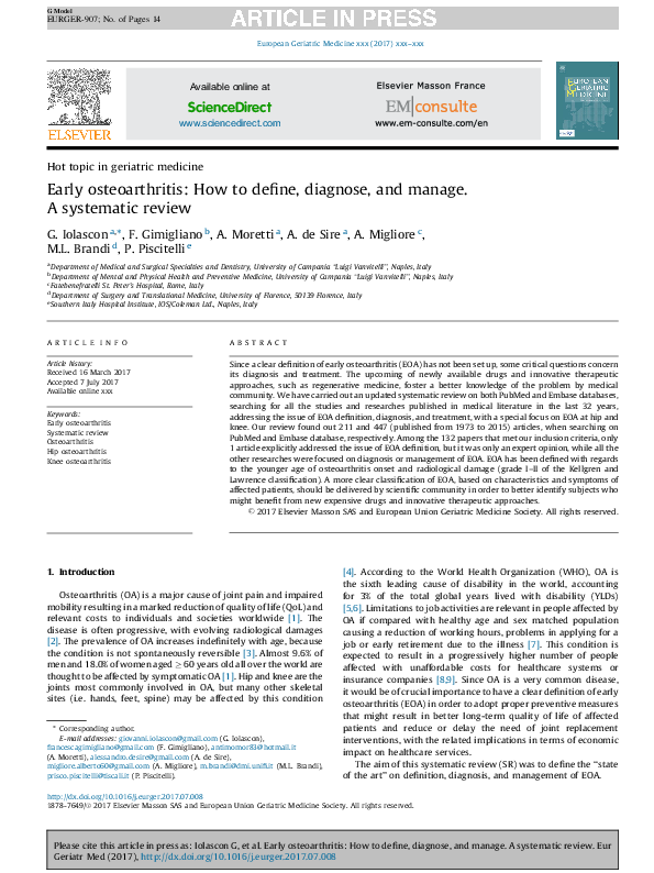 Pdf Early Osteoarthritis How To Define Diagnose And Manage A