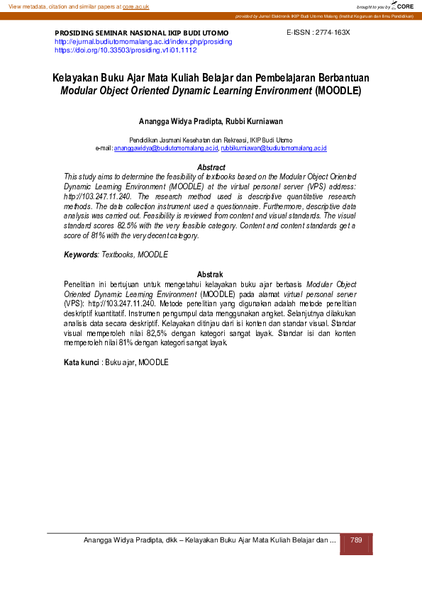 Pdf Kelayakan Buku Ajar Mata Kuliah Belajar Dan Pembelajaran Berbantuan Modular Object