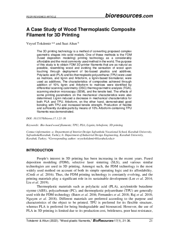 (PDF) A case study of wood thermoplastic composite filament for 3D printing
