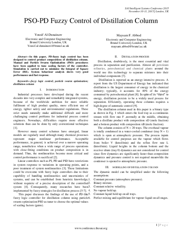 (PDF) PSO-PD fuzzy control of distillation column | Maysam Abbod - Academia.edu