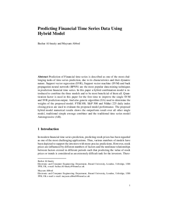 (PDF) Predicting Financial Time Series Data Using Hybrid Model
