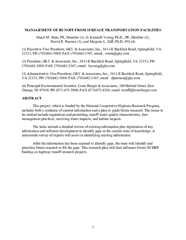 (PDF) Management of Runoff from Surface Transportation Facilities ...
