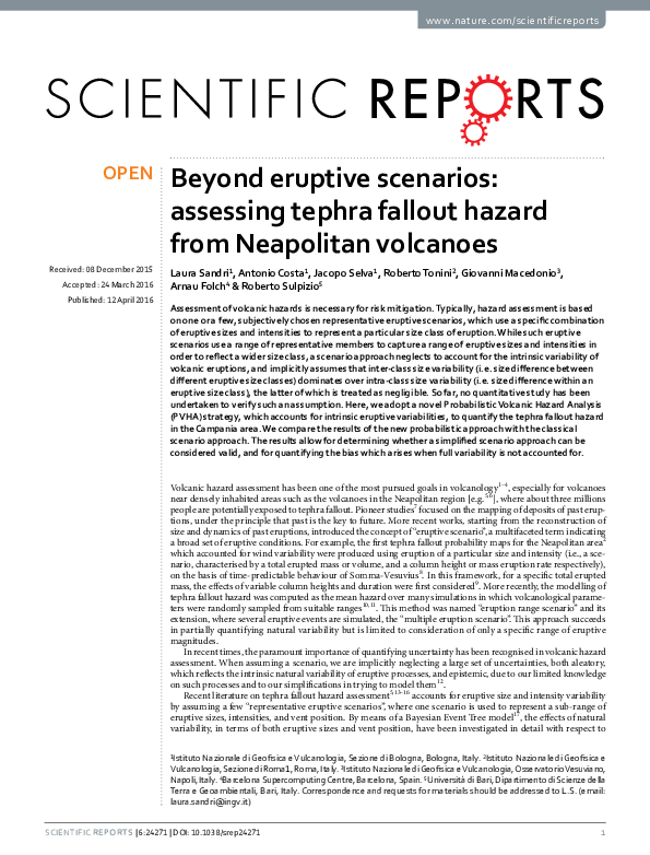 (PDF) Beyond eruptive scenarios: assessing tephra fallout hazard from ...