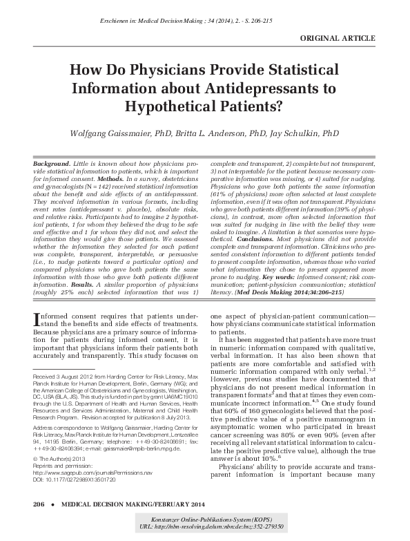 (PDF) How Do Physicians Provide Statistical Information about ...