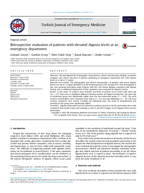 (PDF) Retrospective evaluation of patients with elevated digoxin levels ...