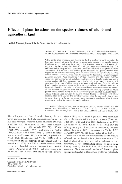 (PDF) Effects of plant invasions on the species richness of abandoned ...
