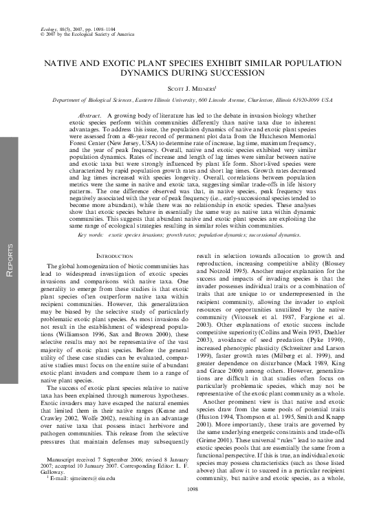 (PDF) Native and Exotic Plant Species Exhibit Similar Population ...