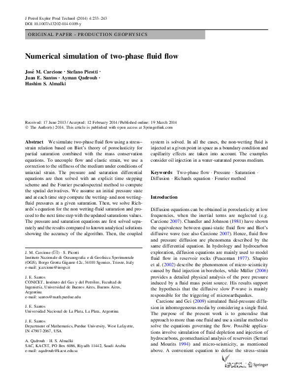 Pdf Numerical Simulation Of Two Phase Fluid Flow Juan Santos