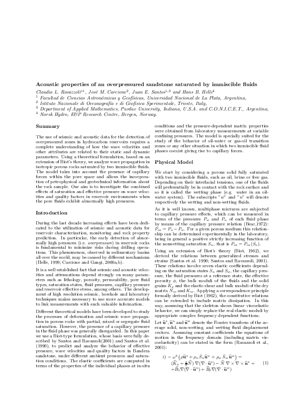 (PDF) Acoustic properties of an overpressured sandstone saturated by immiscible fluids