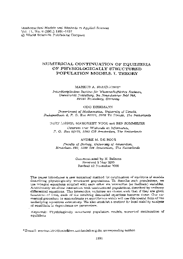 (PDF) Numerical Continuation of Equilibria of Physiologically Structured Population Models I: Theory