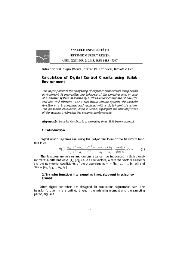 Pdf Calculation Of Digital Control Circuits Using Scilab Environment